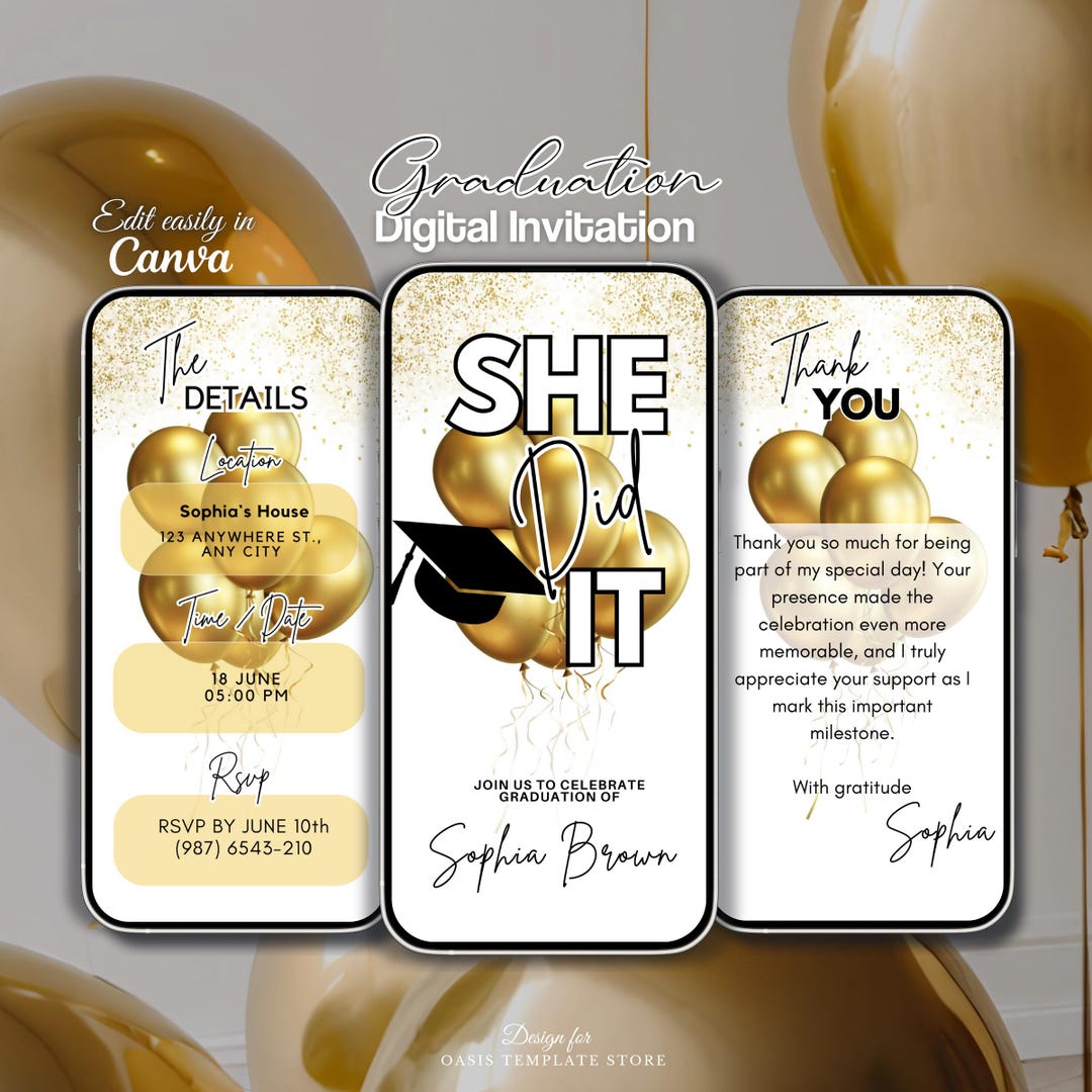 Digital Graduation Invitation, Editable Digital Graduation Party Invite ...