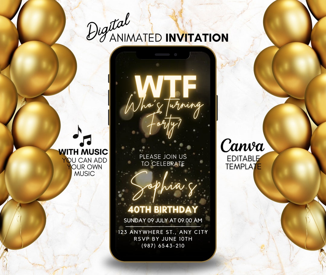 WTF 40TH Birthday Video Invitation, Editable Animated Invite, Party ...