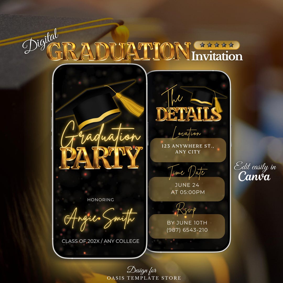 Graduation Party Invitation 2025, Editable Digital Grad Gold Invite ...