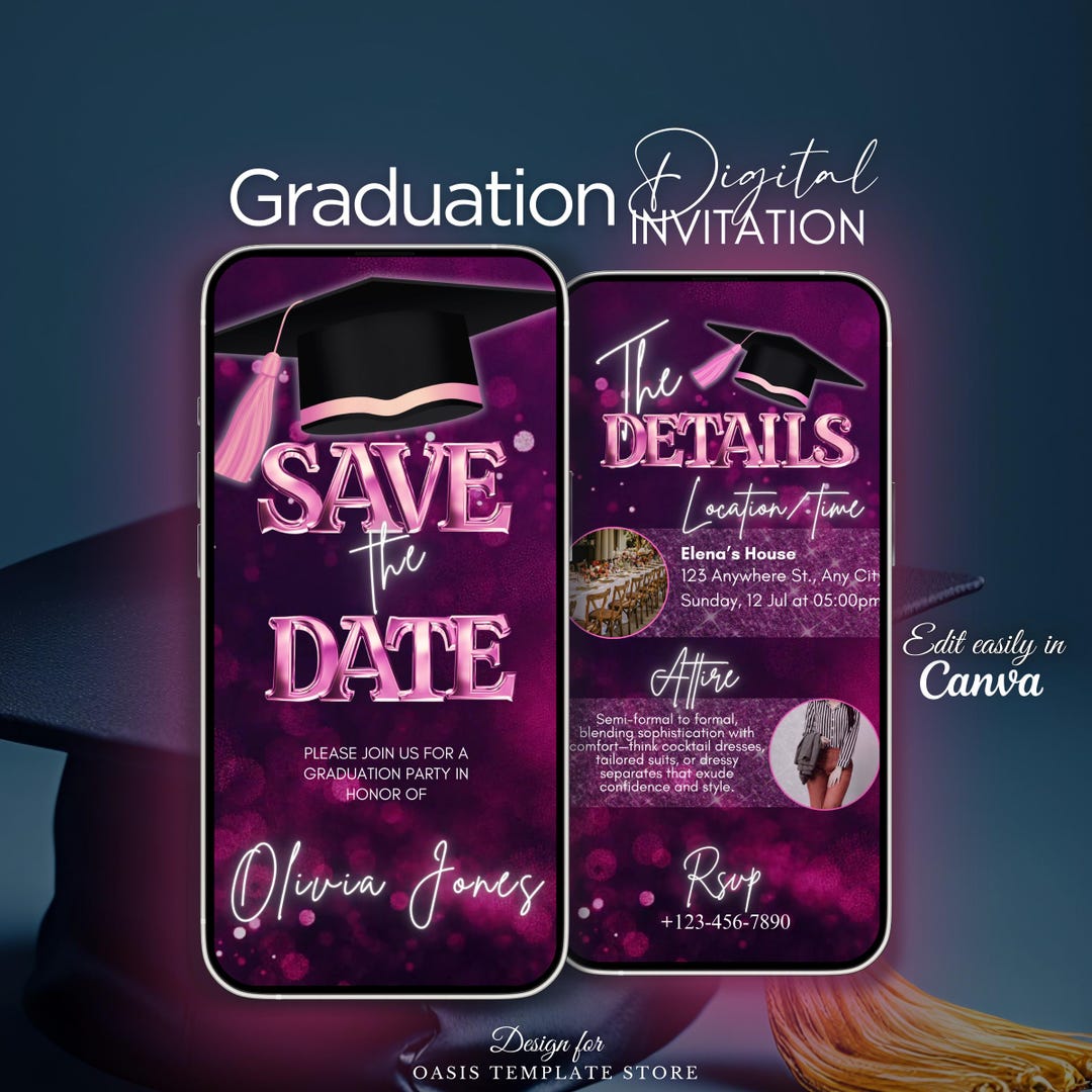 Save the Date Graduation Party Invitation, Pink College Grad Invite ...