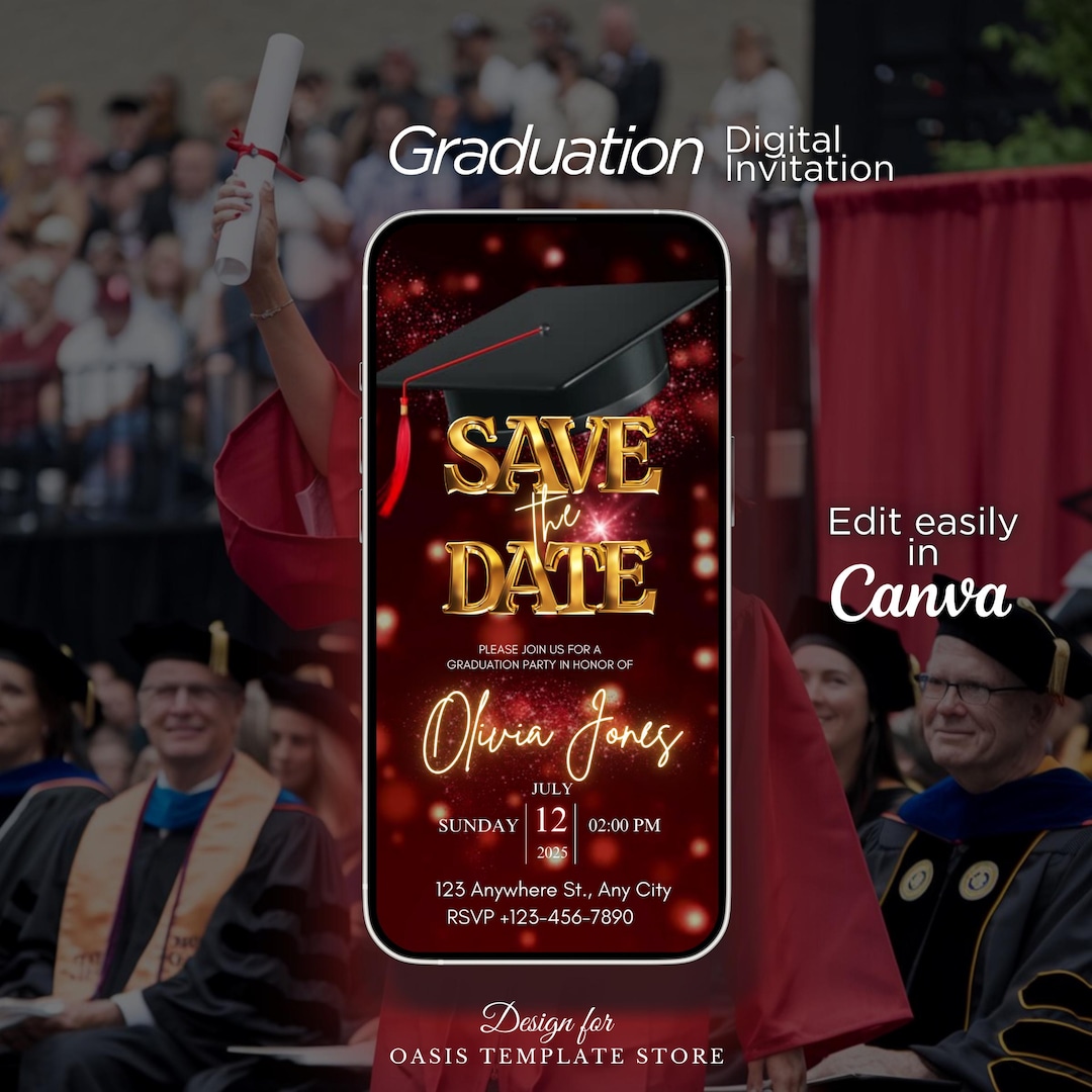 Red Save the Date Graduation Invitation, Editable 2026 Grad Party ...