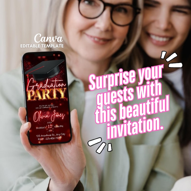 Red Graduation Invitation 2026, Editable Digital Grad Party Template ...