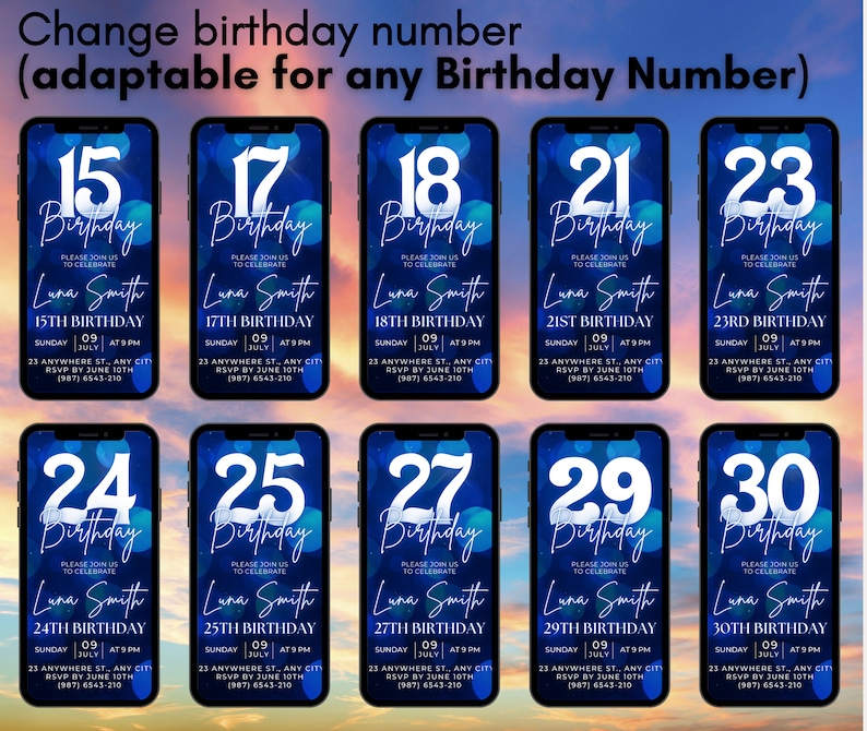 Let's Party Digital Birthday Invitation, Mobile Invitation, Blue ...