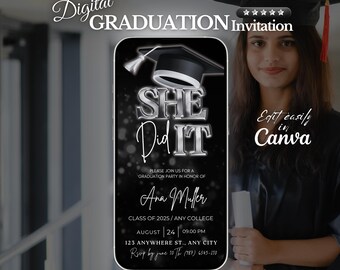 Digital Graduation Party Invite She Did It Corjl - Etsy