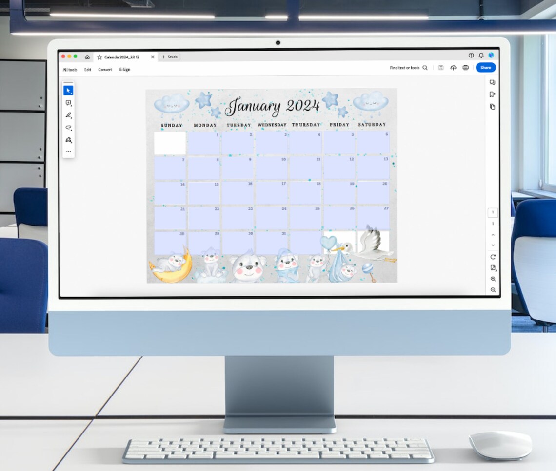 Editable January 2024 Calendar, Printable Fillable Monthly PDF Planner ...