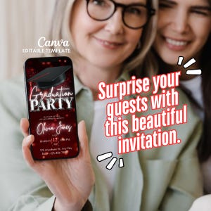 Red Graduation Party Invitation, Editable Digital Graduation 2026 ...