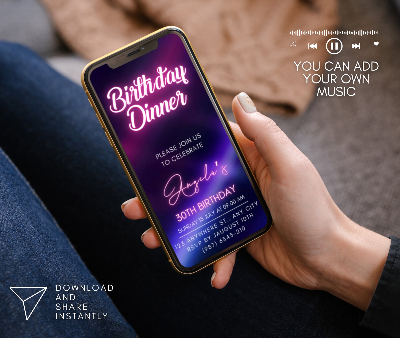 Editable Birthday Dinner Invitation, Digital Party Invitation, Pink ...