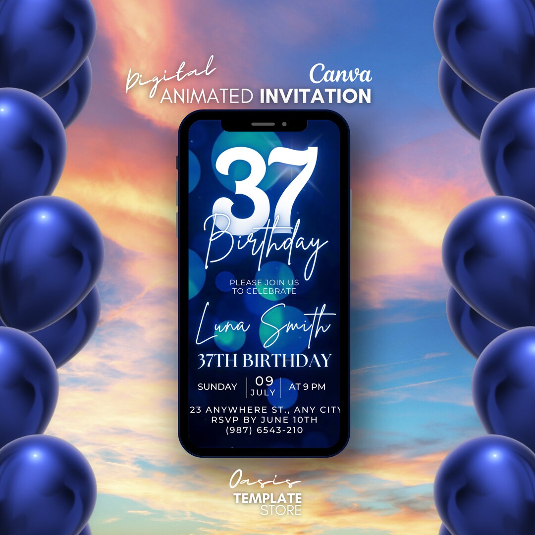 Editable 37th Birthday Invitation – Blue Animated Video Template ...