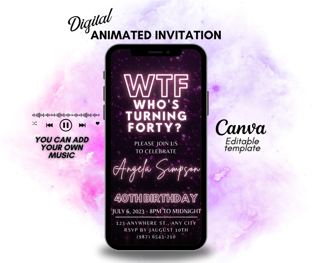 WTF Birthday Video Invitation, Pink Glitter Invitation, Digital ...