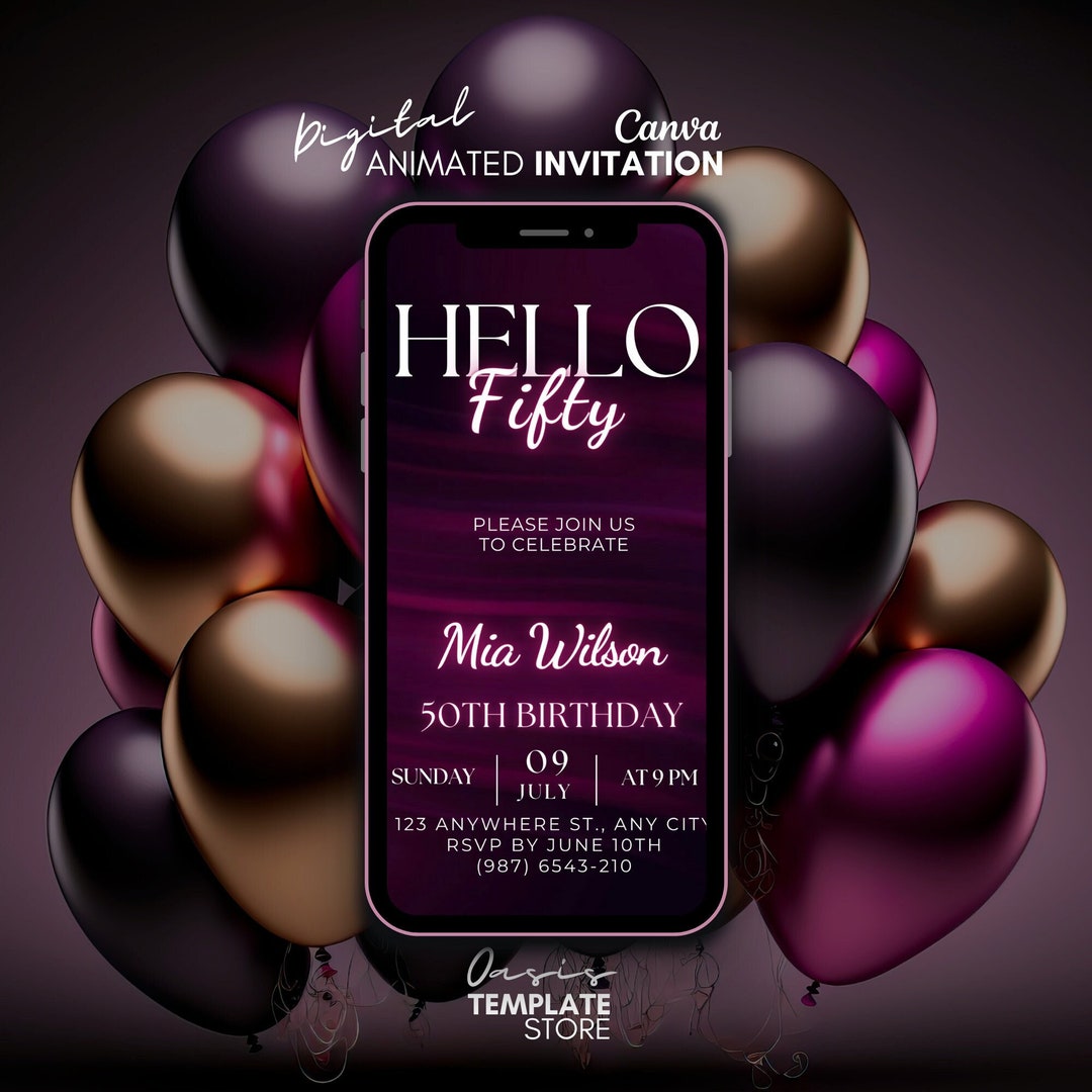 Hello Fifty 50th Birthday Digital Invitation, Party Video Invitation ...