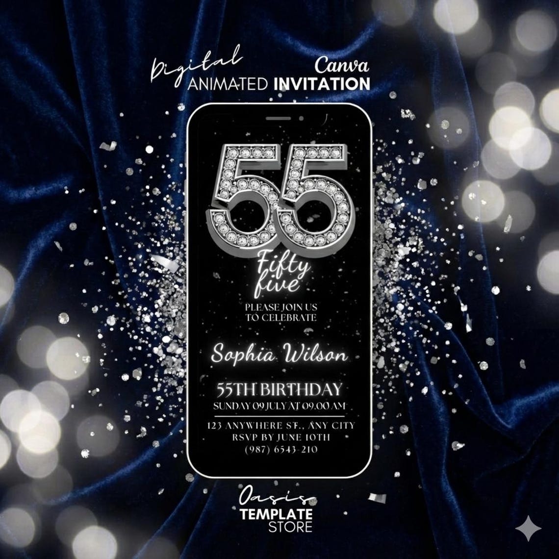 Digital 55th Birthday Invitation, Fifty Five Party Video Invitation ...
