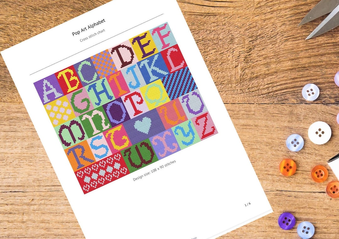 Andy Warhol Inspired Alphabet Pop Art Cross Stitch Chart, Rainbow ...
