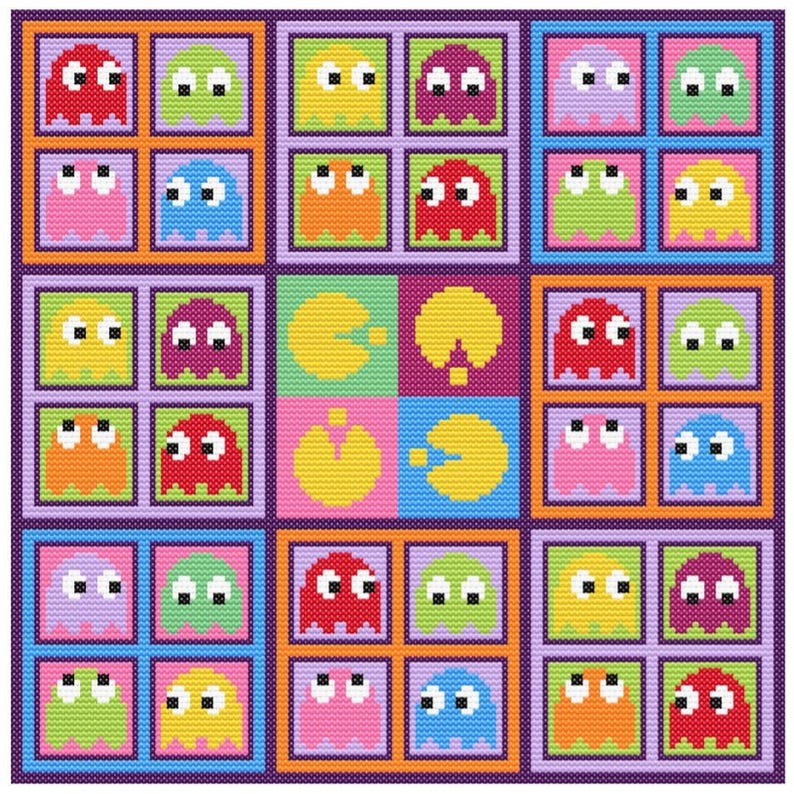 Pac-man Cross Stitch Pattern – Retro Arcade Pixel Art Design (134x134 ...