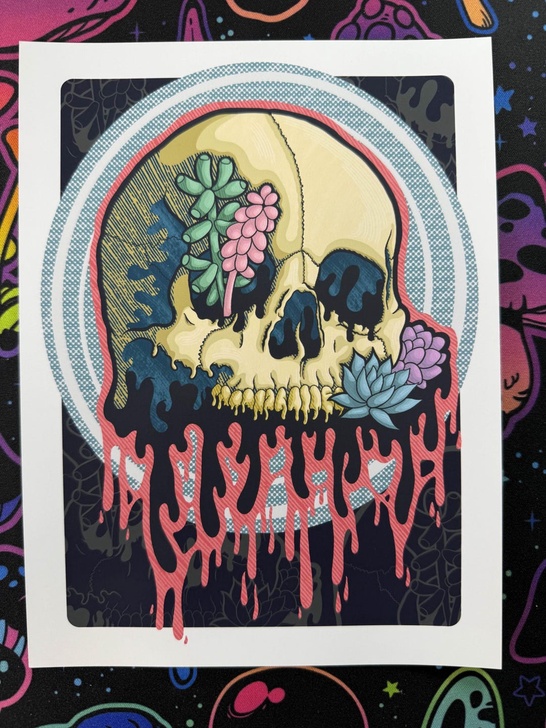 Drippy Succulent Skull Poster – Psychedelic Floral Skull Wall Art - Etsy