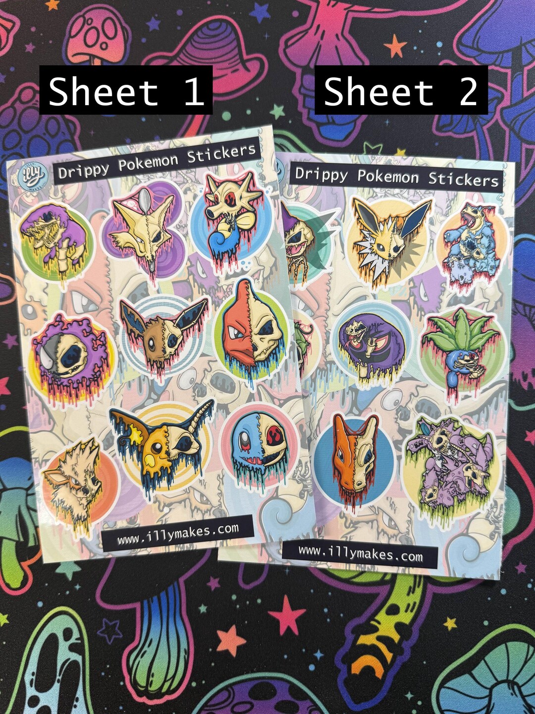 Drippy Pokémon Skull Sticker Sheets – Spooky Glossy Art Stickers | Hand ...