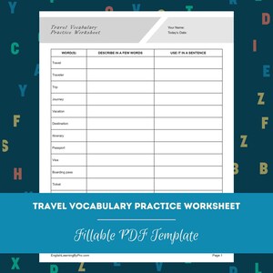 Travel Vocabulary Practice Worksheet for English Learners and English ...