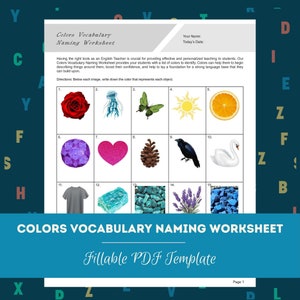 Colors Vocabulary Naming Worksheet for English Learners and English ...