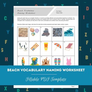 Beach Vocabulary Naming Worksheet for English Learners and English ...