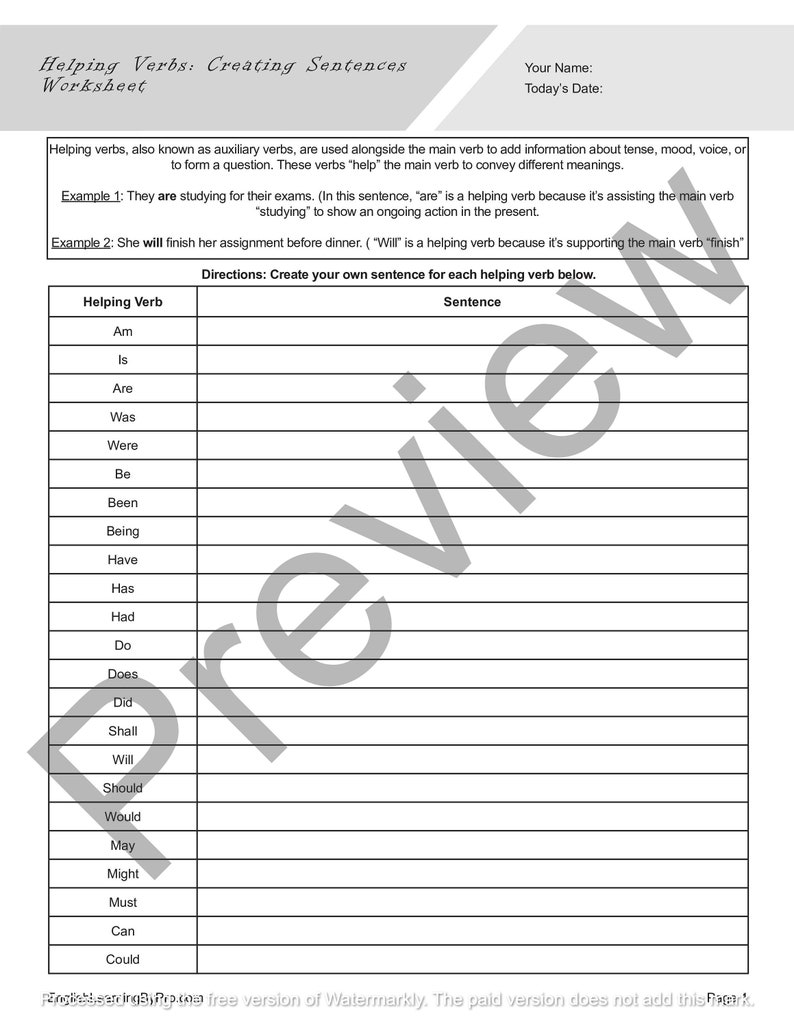 Helping Verbs Worksheets Bundle for English Learners and English ...