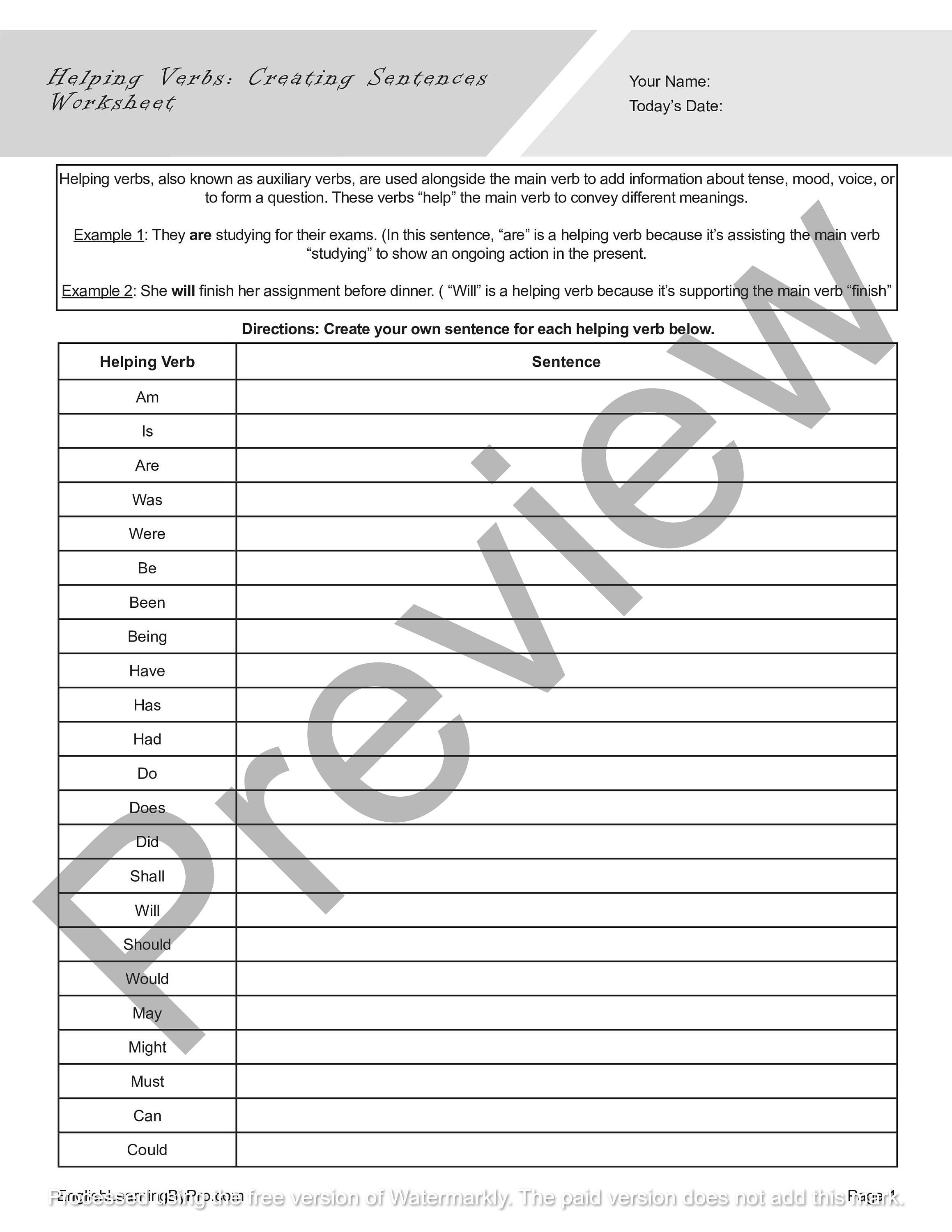 Helping Verbs Worksheets Bundle for English Learners and English ...