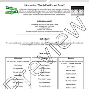 Past Perfect Tense Verbs Lesson: Introduction + 3 Worksheets (editable ...