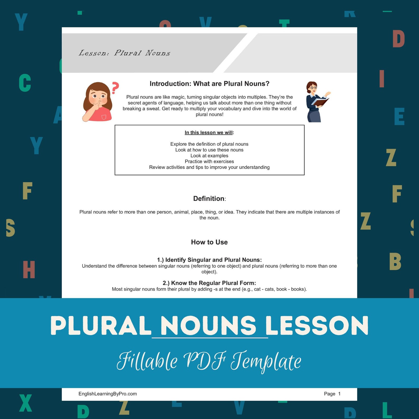 Plural Nouns Lesson: Introduction + 4 Worksheets (editable, Fillable ...