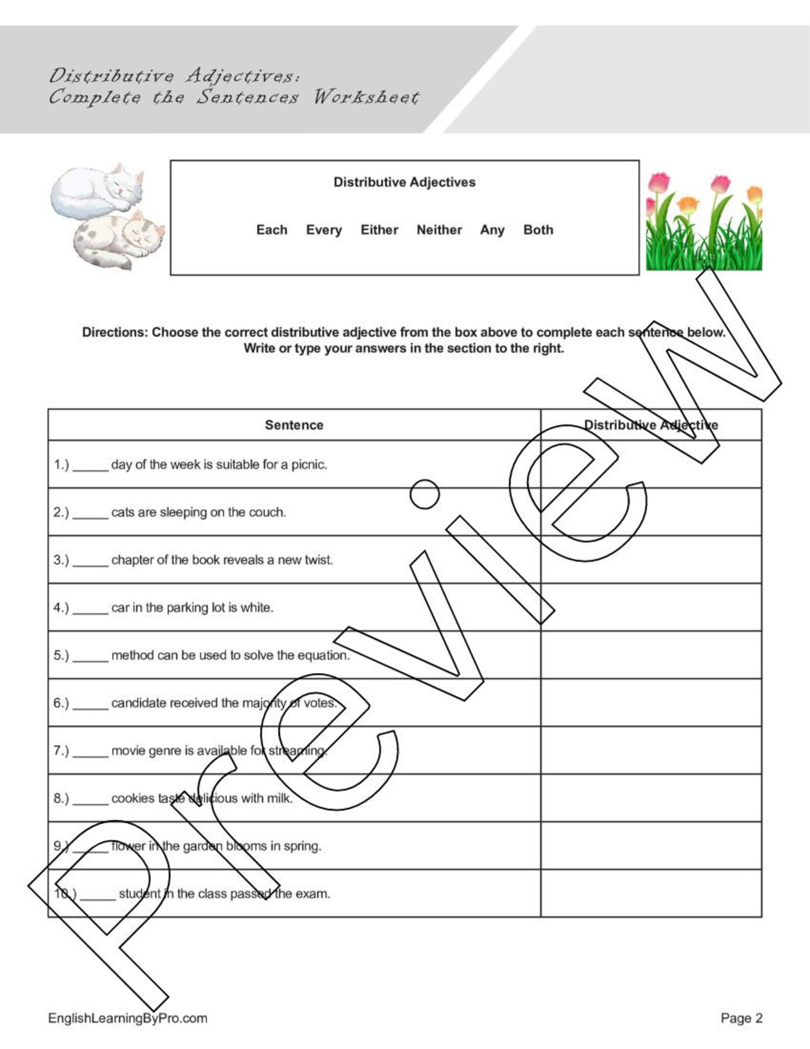 Distributive Adjectives Worksheets Bundle for English Learners and ...