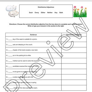 Distributive Adjectives Worksheets Bundle for English Learners and ...