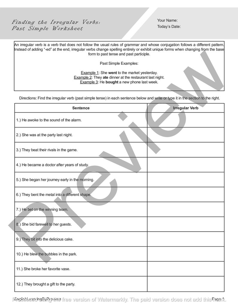 Irregular Verbs Worksheets Bundle for English Learners and English ...