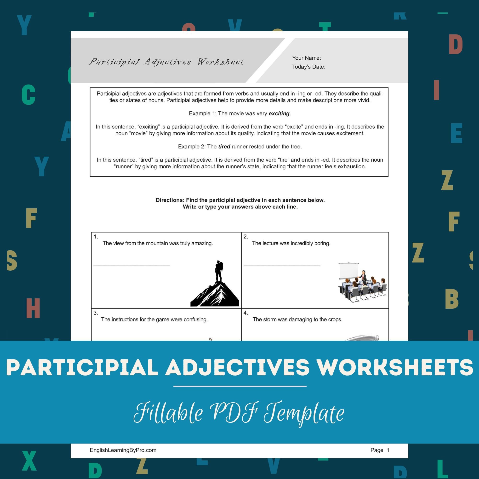 Participial Adjectives Worksheets Bundle for English Learners and ...
