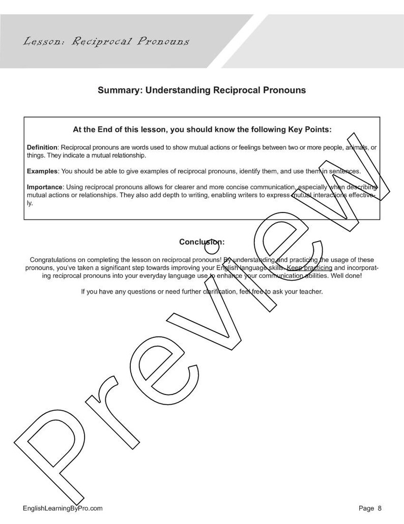 Reciprocal Pronouns Lesson: Introduction + 2 Worksheets (editable ...