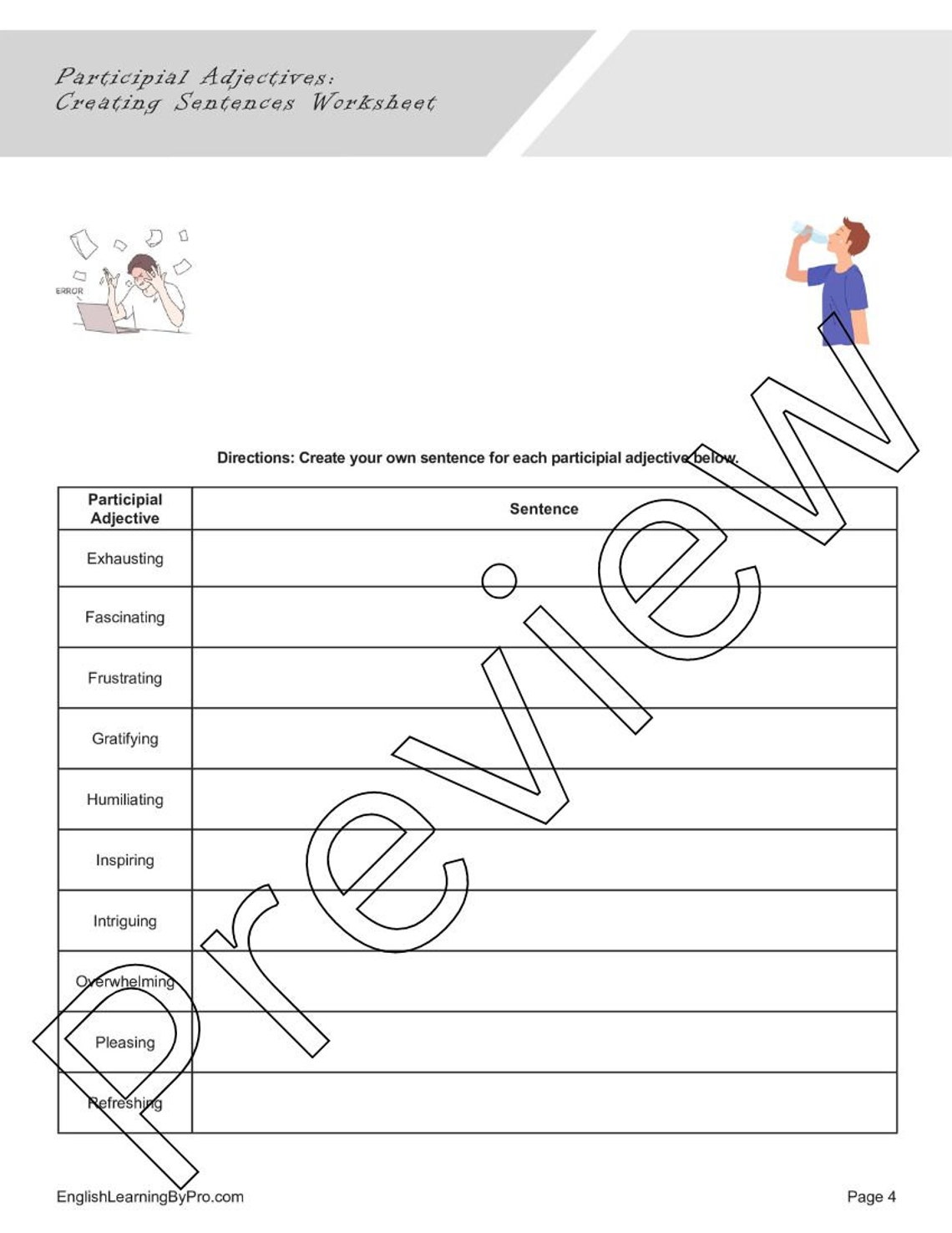 Participial Adjectives Worksheets Bundle for English Learners and ...