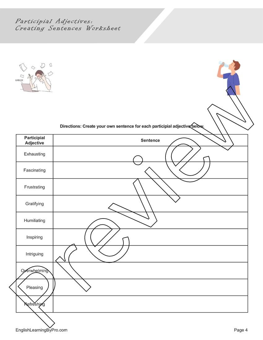 Participial Adjectives Worksheets Bundle for English Learners and ...