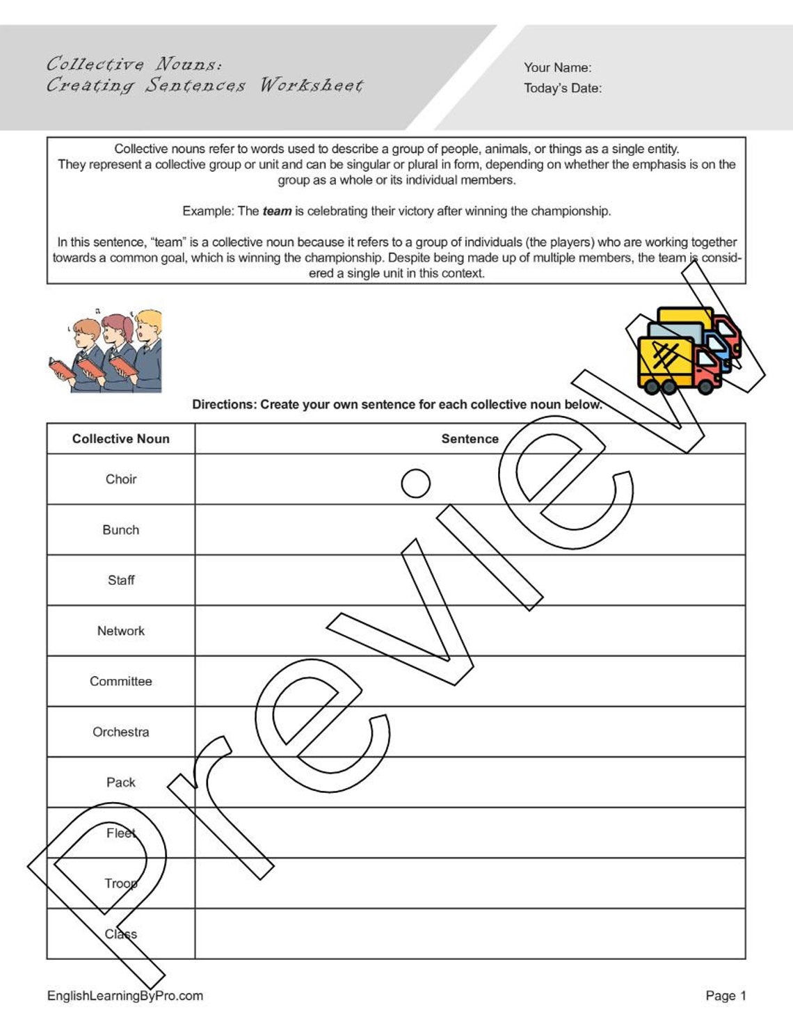 Collective Nouns Worksheets Bundle for English Learners and English ...
