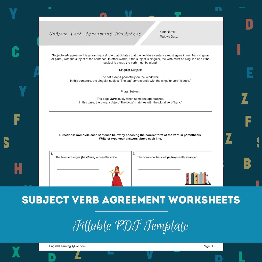 Subject Verb Agreement Worksheets for English Learners and English ...