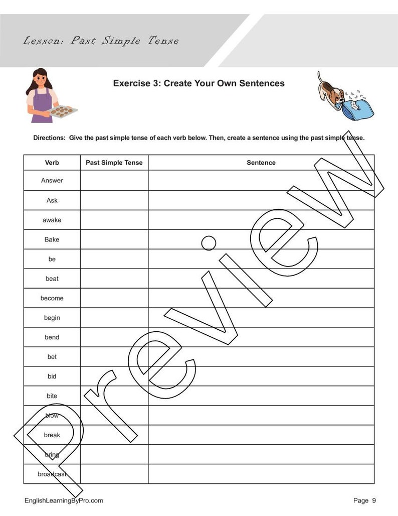Past Simple Tense Verbs Lesson: Introduction + 3 Worksheets (editable ...