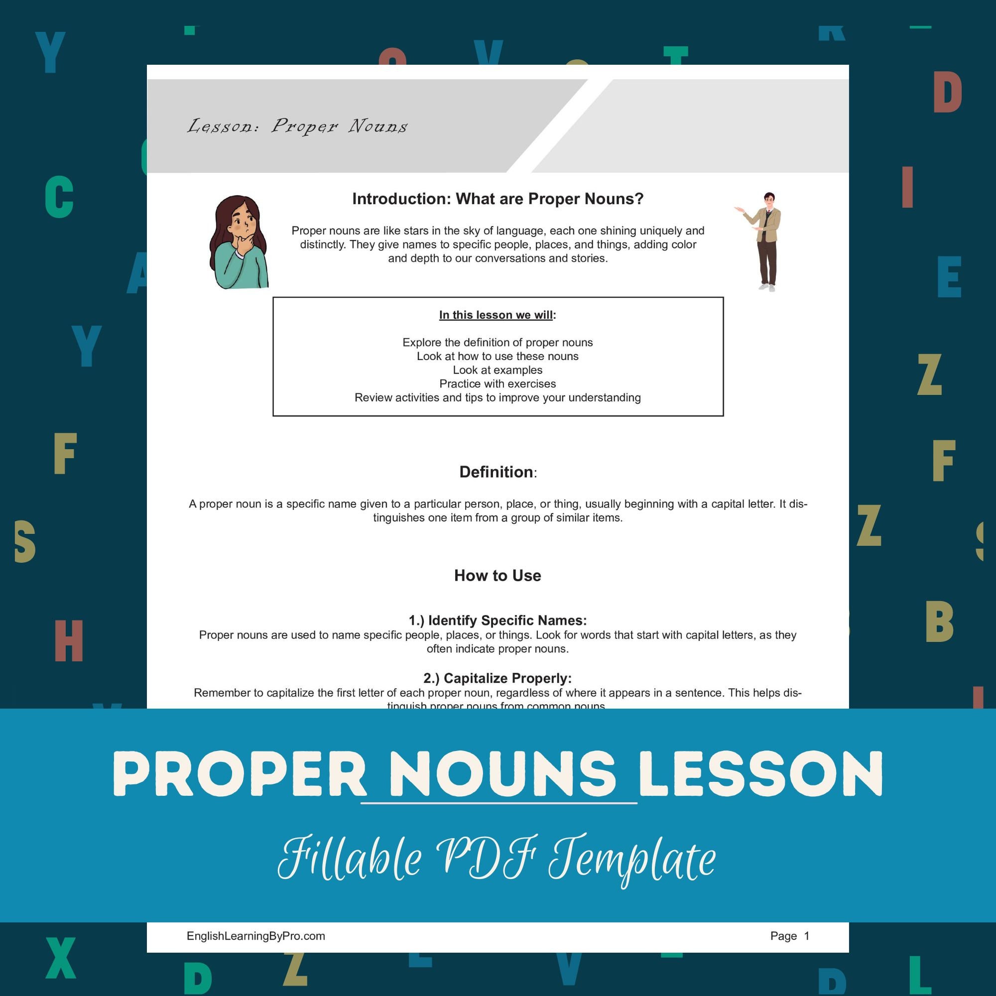 Proper Nouns Lesson: Introduction + 4 Worksheets (editable, Fillable ...