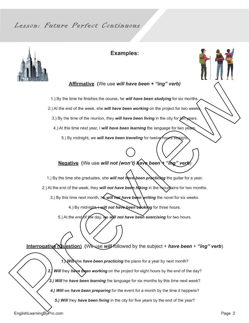 Future Perfect Continuous Tense Verb Lesson: Introduction 3 Worksheets ...