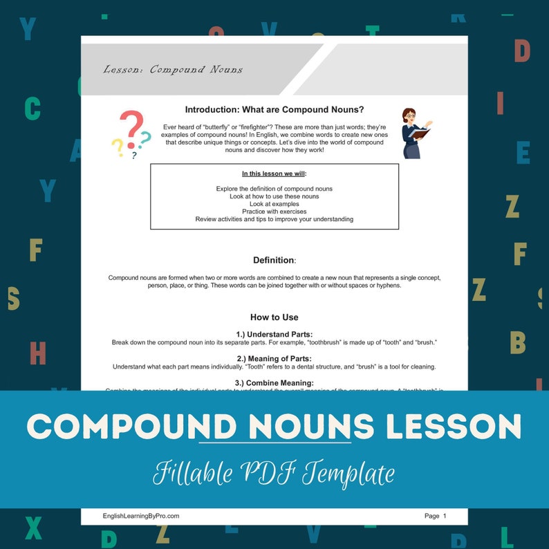 Compound Nouns Lesson: Introduction + 4 Worksheets (editable, Fillable ...