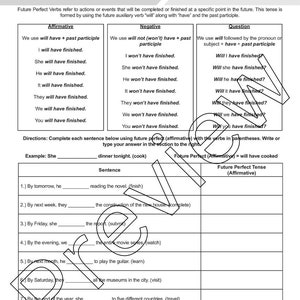 Future Perfect Verbs Worksheets Bundle for English Learners and English ...