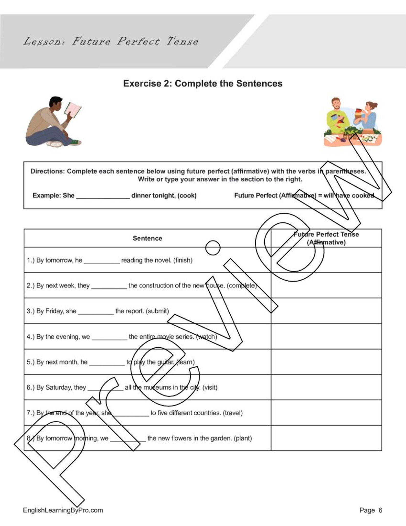 Future Perfect Tense Verb Lesson: Introduction + 3 Worksheets (editable ...