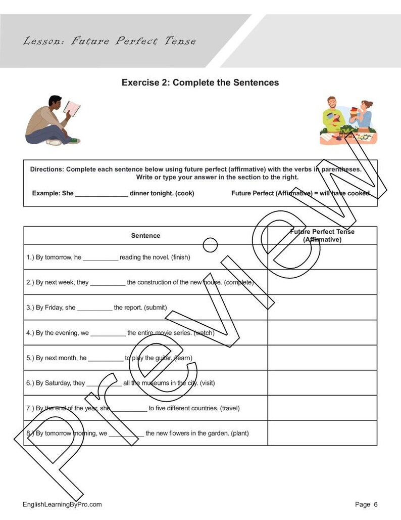 Future Perfect Tense Verb Lesson: Introduction + 3 Worksheets (editable ...