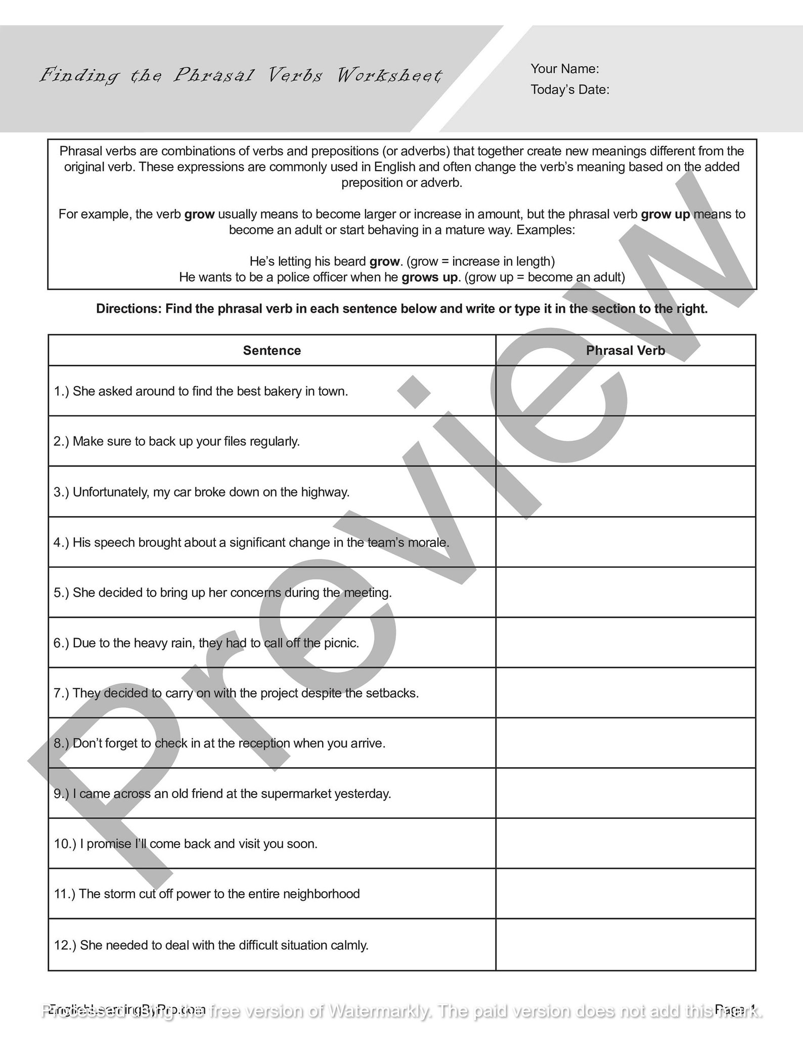 Phrasal Verbs Worksheets Bundle for English Learners and English ...