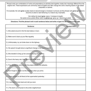 Phrasal Verbs Worksheets Bundle for English Learners and English ...