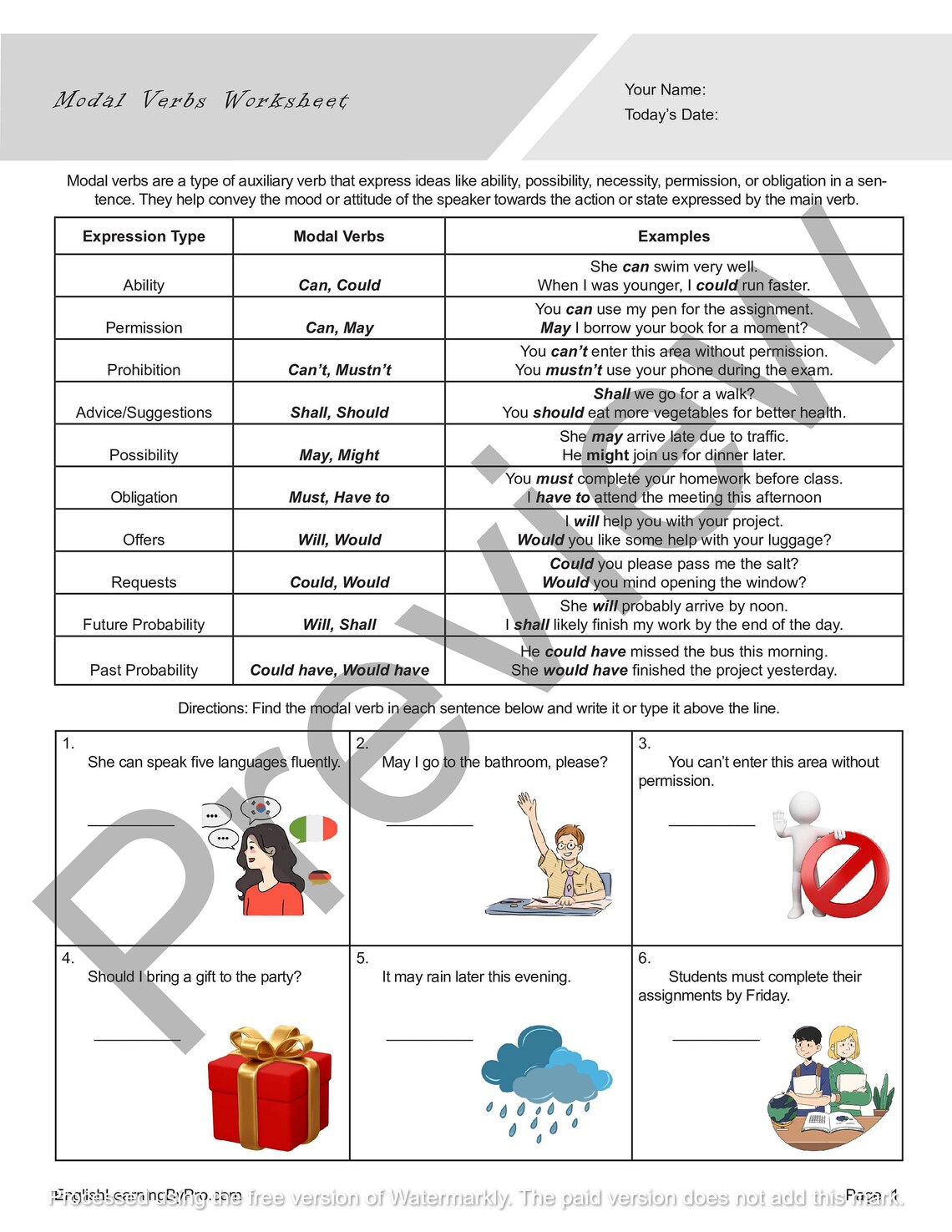 Modal Verbs Worksheets Bundle for English Learners and English Teachers ...