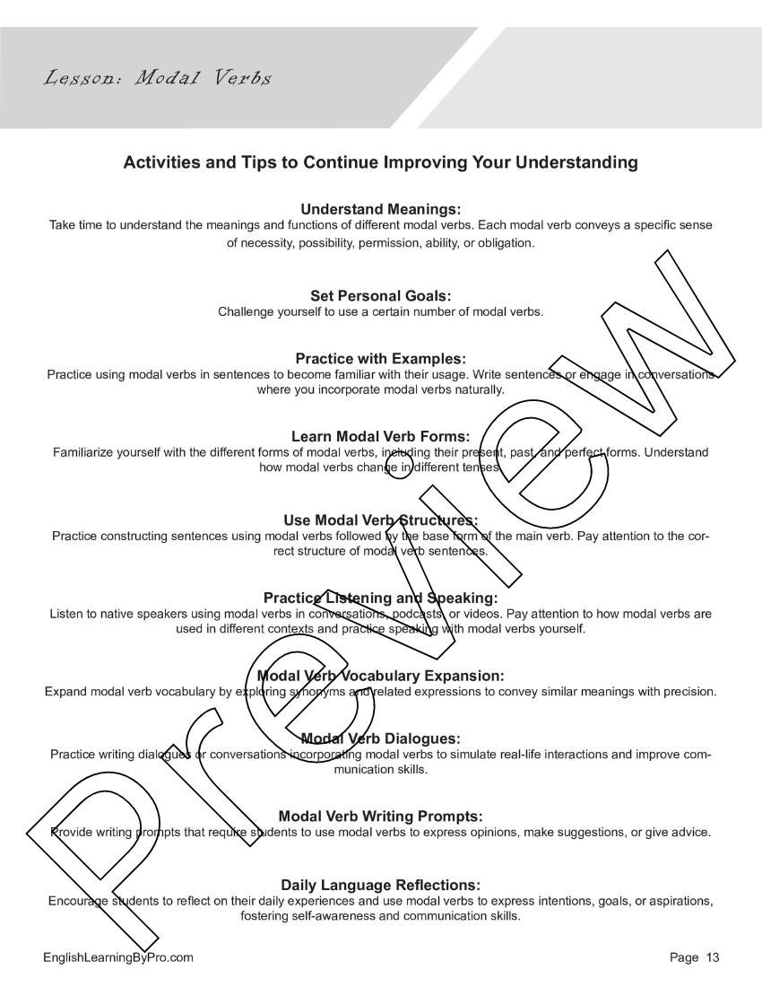 Modal Verbs Lesson: Introduction 5 Worksheets editable, Fillable ...