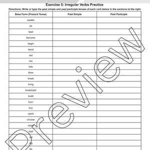 Irregular Verbs Lesson: Introduction + 5 Worksheets (editable, Fillable ...