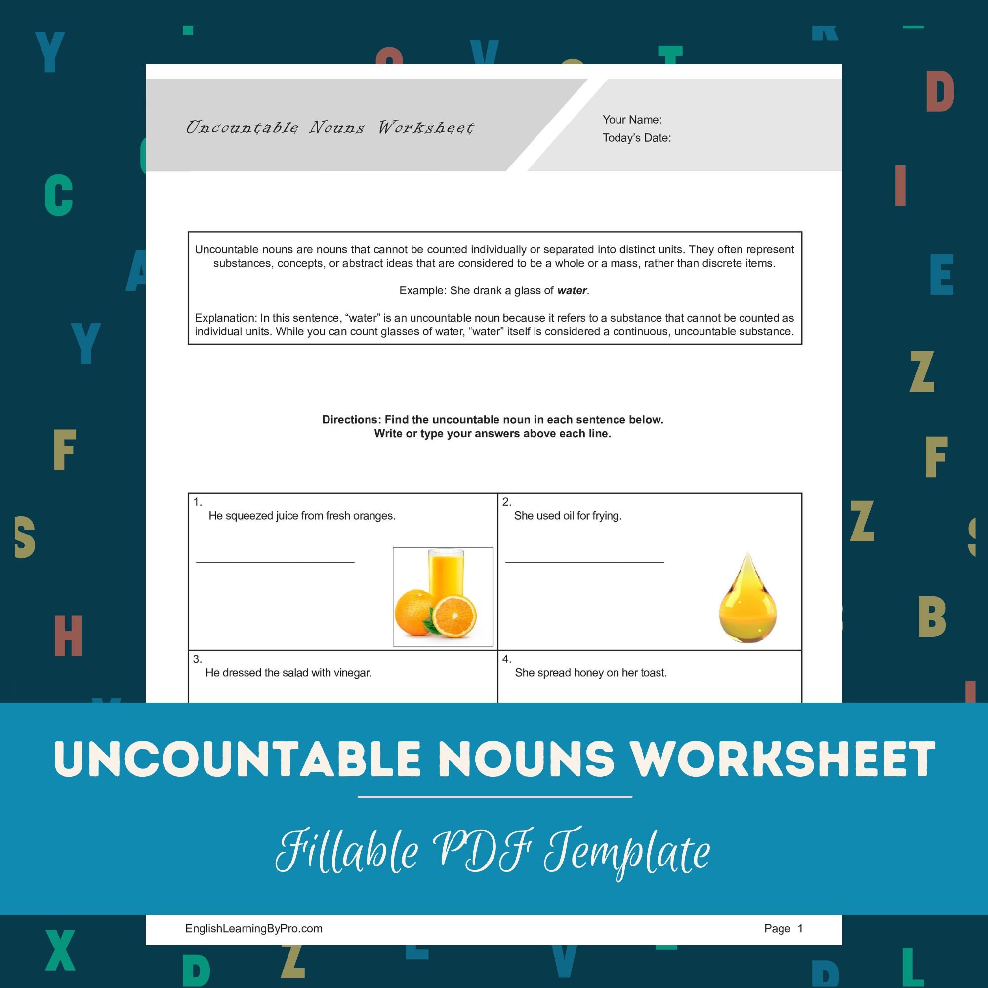 Noun Worksheets Bundle for English Learners and English Teachers ...