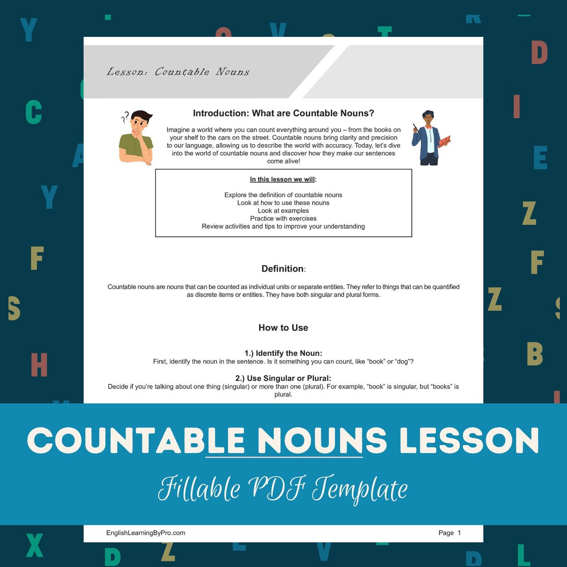 Countable Nouns Lesson: Introduction + 4 Worksheets (editable, Fillable ...