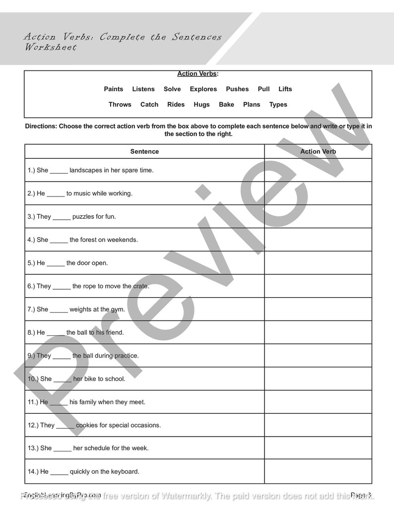 Action Verbs Worksheets Bundle for English Learners and English ...